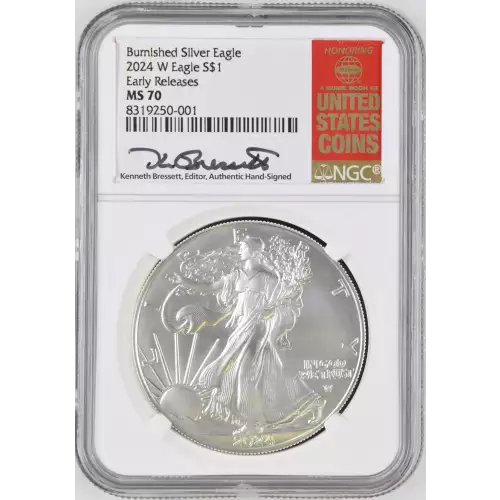 2024-W Bullion Silver Eagles NGC MS-70 Kenneth Bressett Signature Burnished Early Releases ...